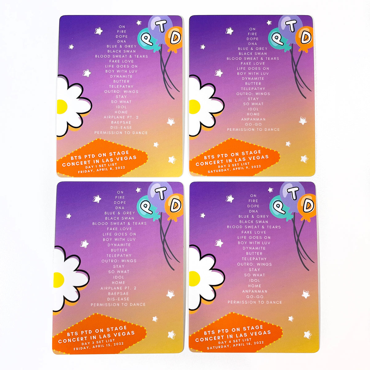 Set List Cards - BTS PTD Concert Set List Cards – LittleRandomIdeas